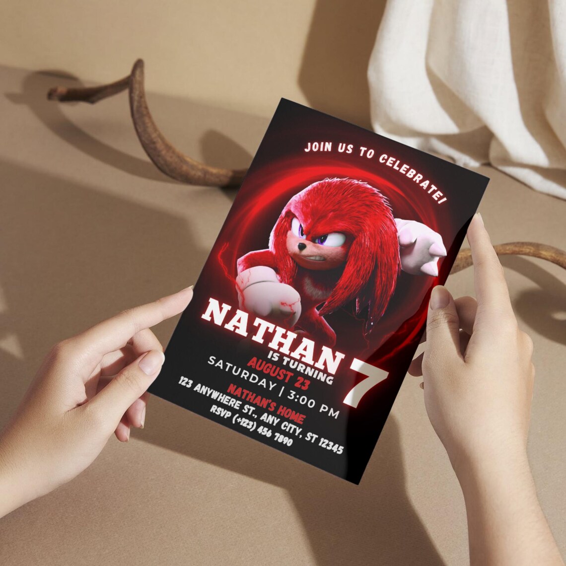 Knuckles Birthday Invitation Card, Canva Template, Sonic Theme Party ...