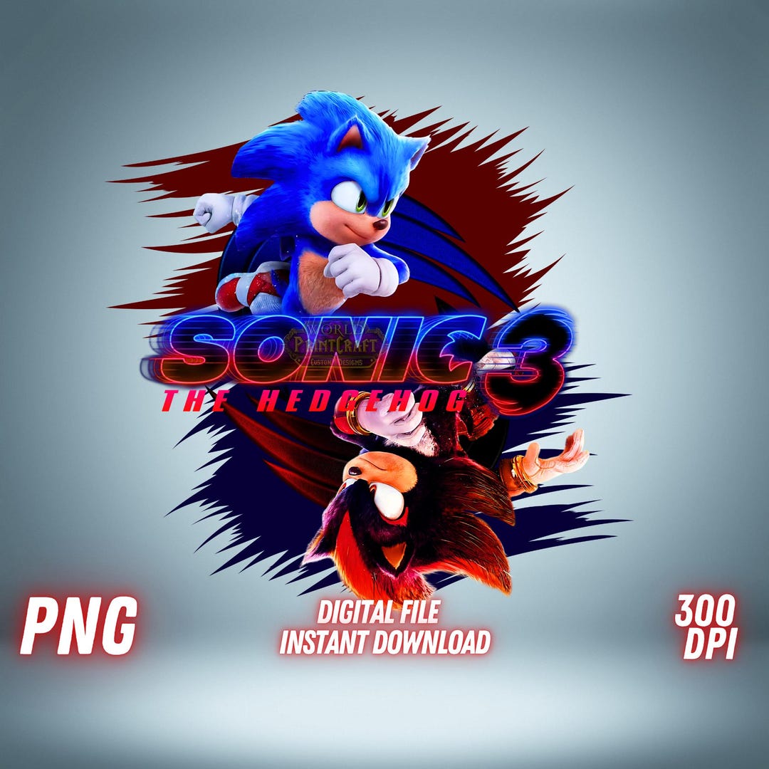 Sonic 3 & Shadow PNG Clipart: T-shirt Design, Wall Art (digital File ...