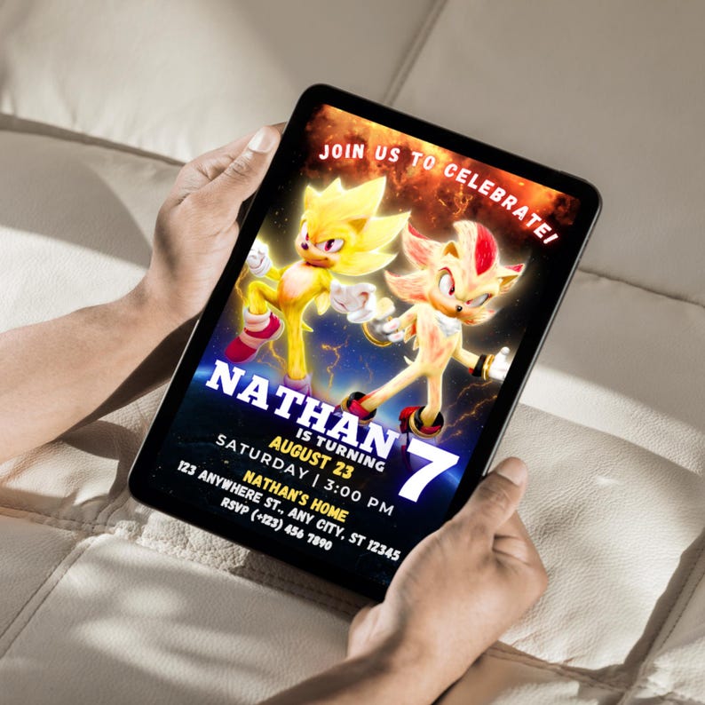 Shadow Birthday Invitation PNG Sonic the Hedgehog Bday Party Editable ...