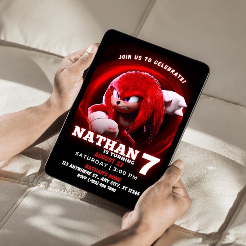 Knuckles Birthday Invitation Card, Canva Template, Sonic Theme Party ...