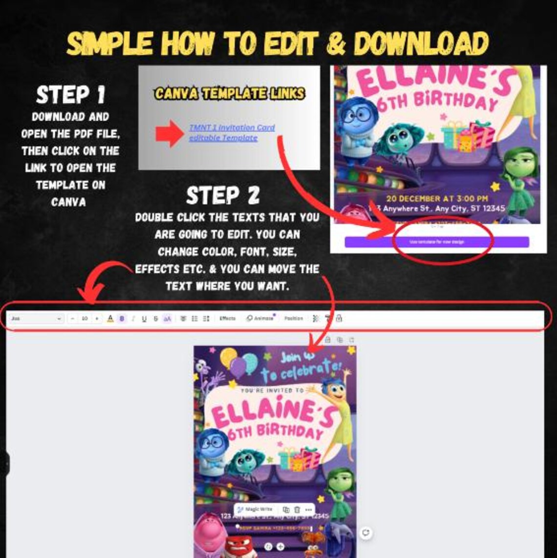 Editable Inside Out 2 Invitation, Inside Out 2 Invitation, Editable ...