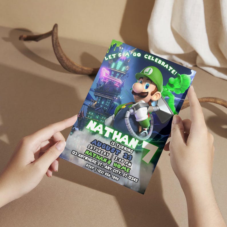 Luigi’s Mansion Birthday Invitation Editable Canva Template Super Mario ...