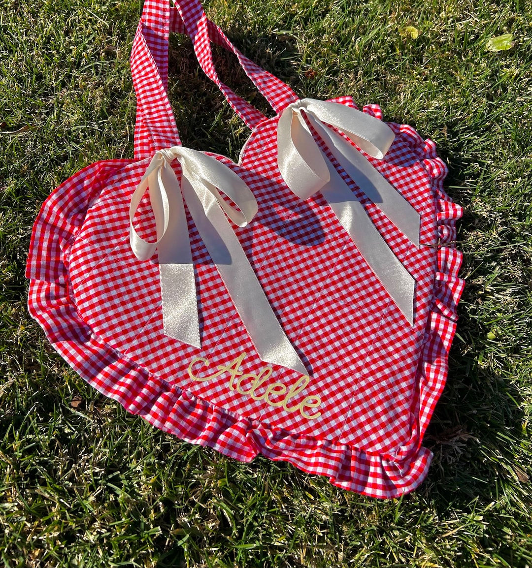 Handmade Personalized Gingham Ruffle Heart Shaped Tote Bag - Etsy