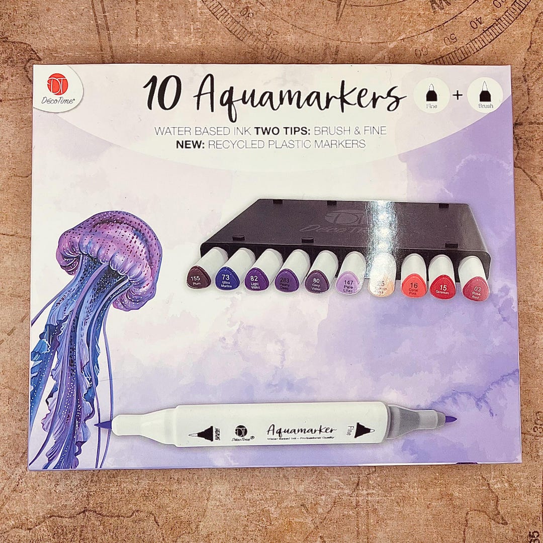 Set of 10 Professional Quality Aqua Markers / Brush Pens Purple / Pink ...