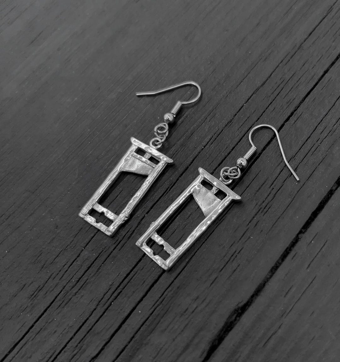 Tiny Guillotine Earrings: Hand Cast Oxidized Sterling Silver - Etsy