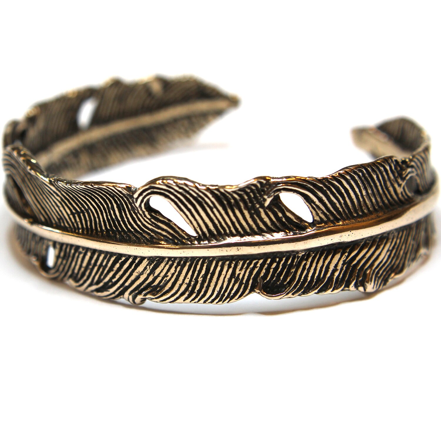 Feather Cuff Bracelet in Solid Bronze Moon Raven Designs - Etsy