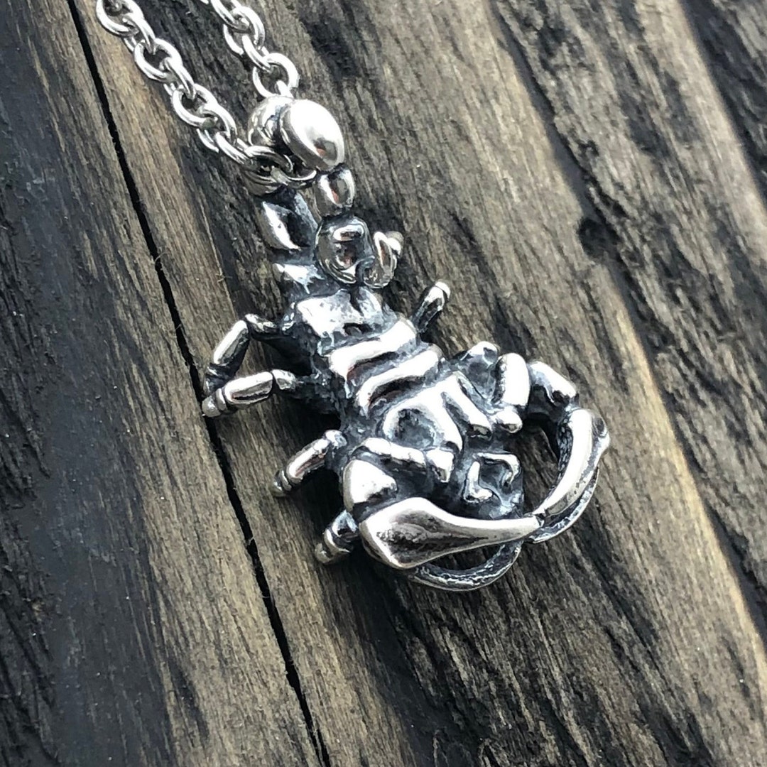 Scorpion Pendant Necklace - Solid Cast Silver Plated Bronze - Realistic ...