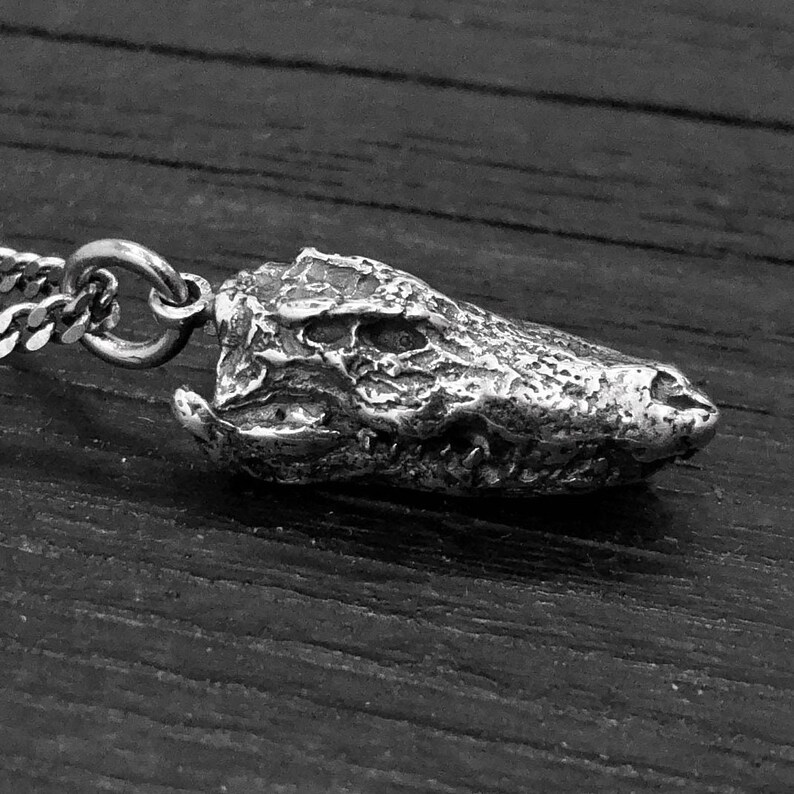Crocodile Skull Charm Pendant Necklace Solid Silver Plated - Etsy