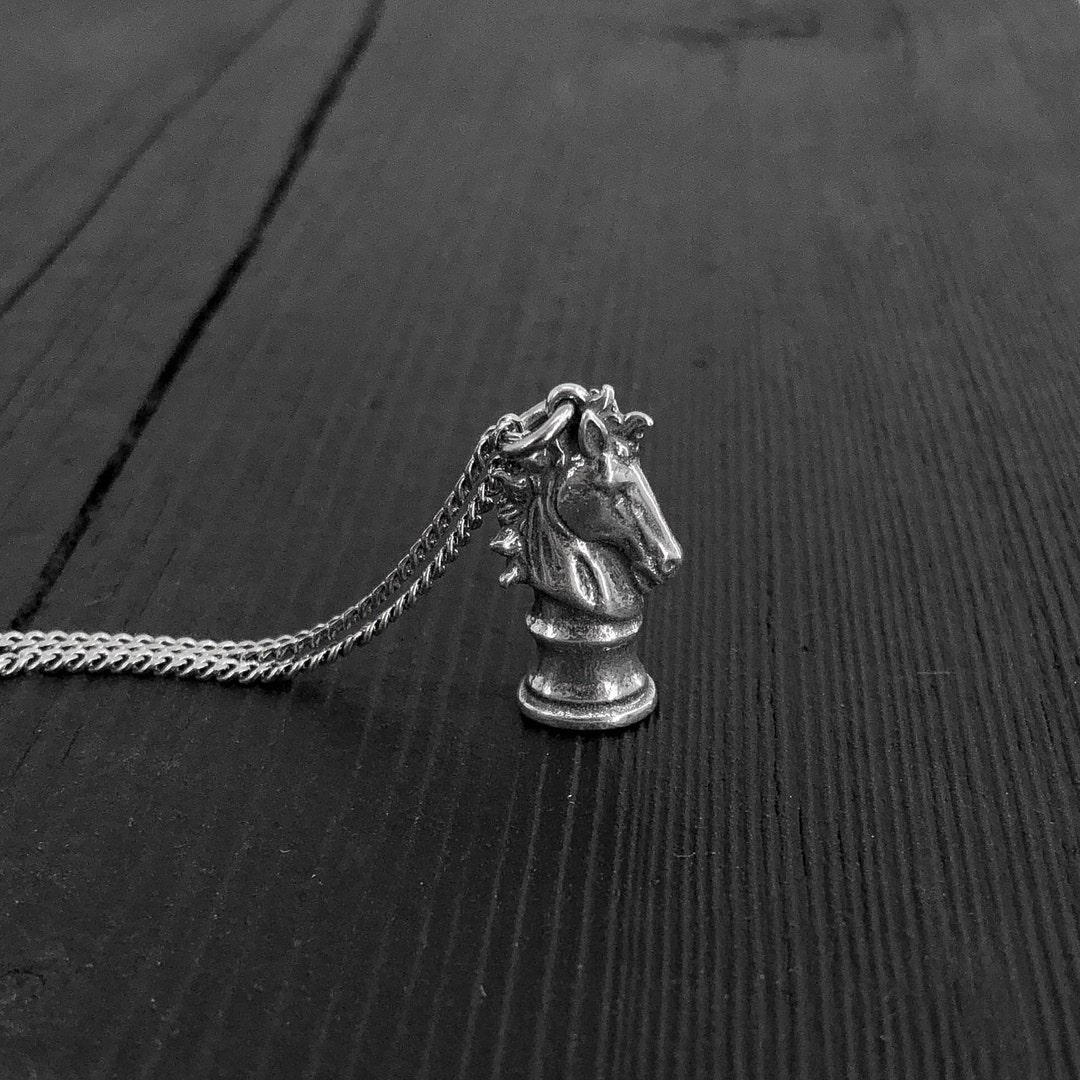 Chess Knight Pendant Necklace - Solid Sterling Silver Horse Head Gift ...