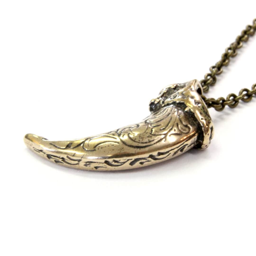 Engraved Bronze Wolf Claw Necklace Wolf Claw Pendant Necklace Stylized ...