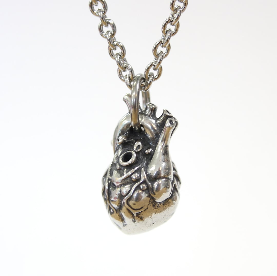 Anatomical Human Heart Charm Pendant Necklace Solid Cast 925 Sterling ...