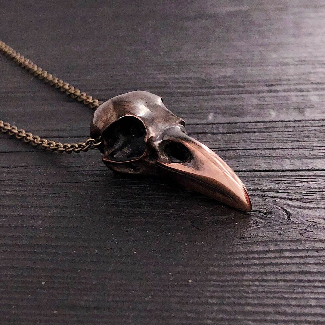 Dark Raven Skull Necklace in Solid Two Tone Bronze Gothic Crow Bird - Etsy