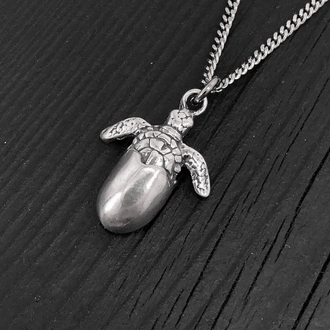 Hatching Baby Sea Turtle Charm Pendant Necklace - Solid Cast 925 ...