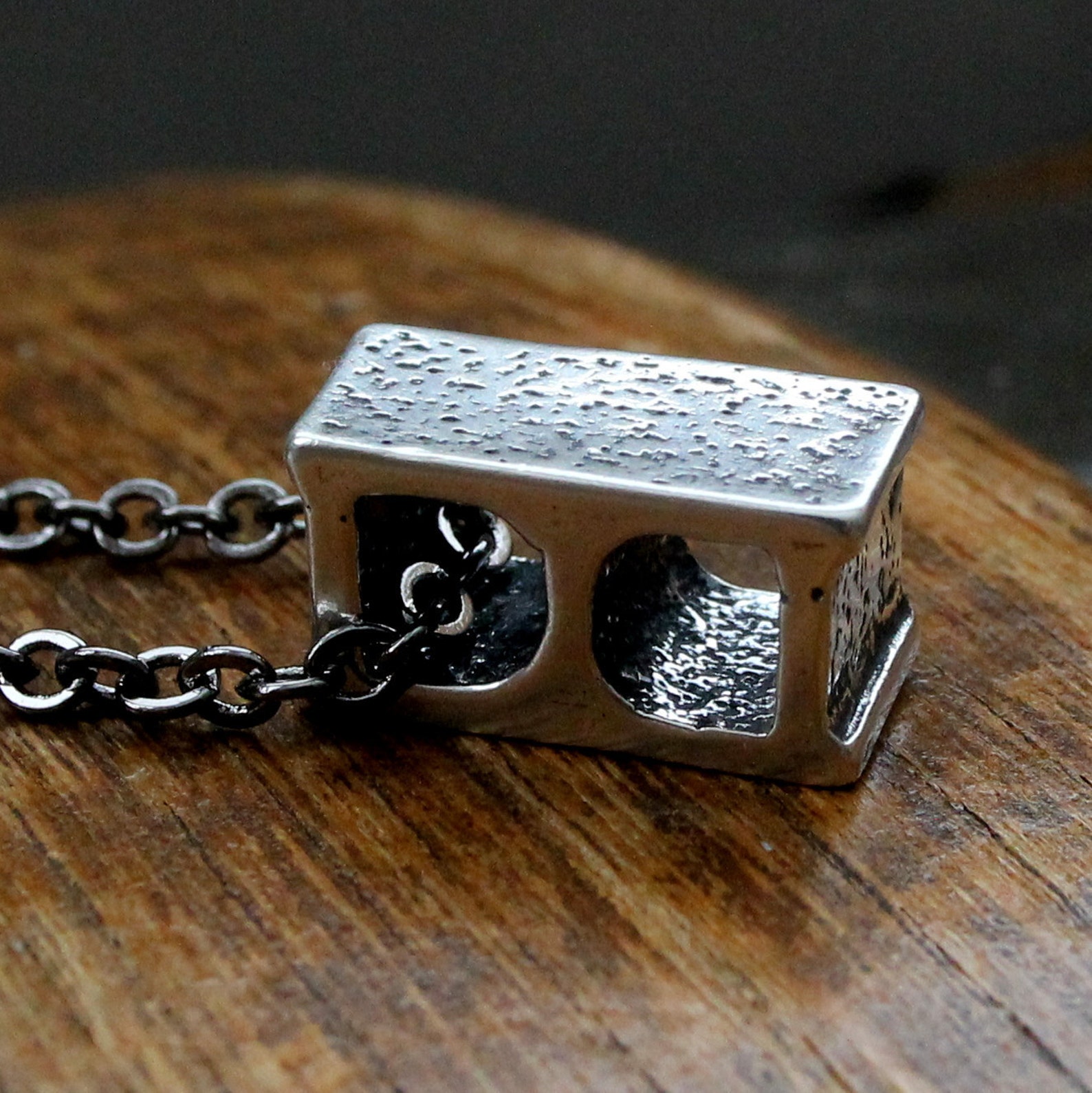 Cinder Block Necklace Solid Sterling Silver Pendant - Etsy