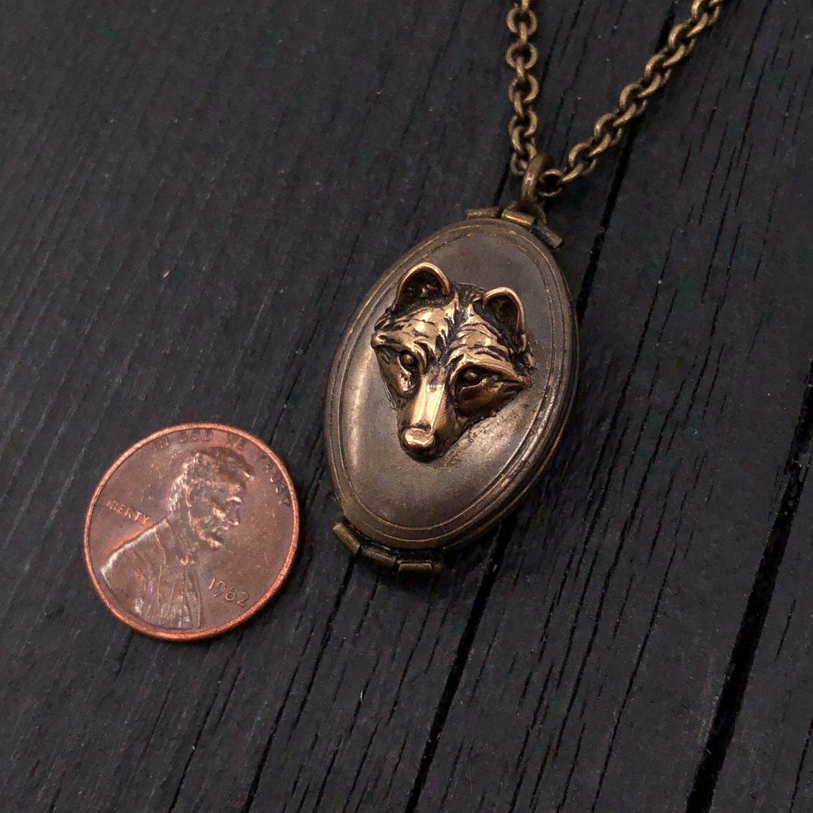 Wolf Face Locket Necklace in Bronze - Etsy