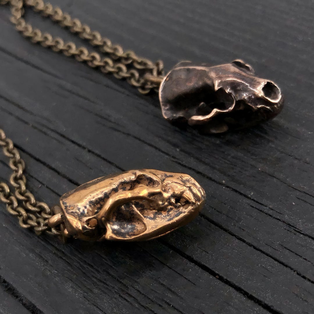 Hyena Skull Necklace Solid Bronze: Spotted African Pendant, Oxidized ...