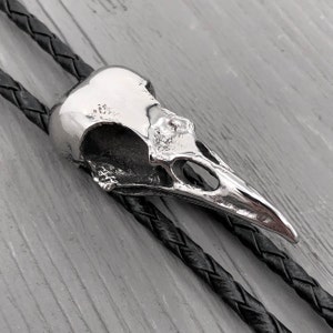 Silver Crow Bird Skull Bolo Tie - Solid Cast Stainless Steel on Hand ...
