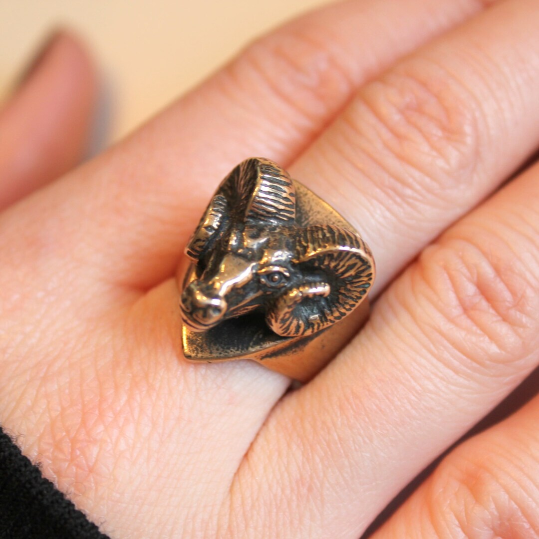 Trophy Ram Head Ring in Solid Bronze Bighorn Sheep Ring Last One - Etsy
