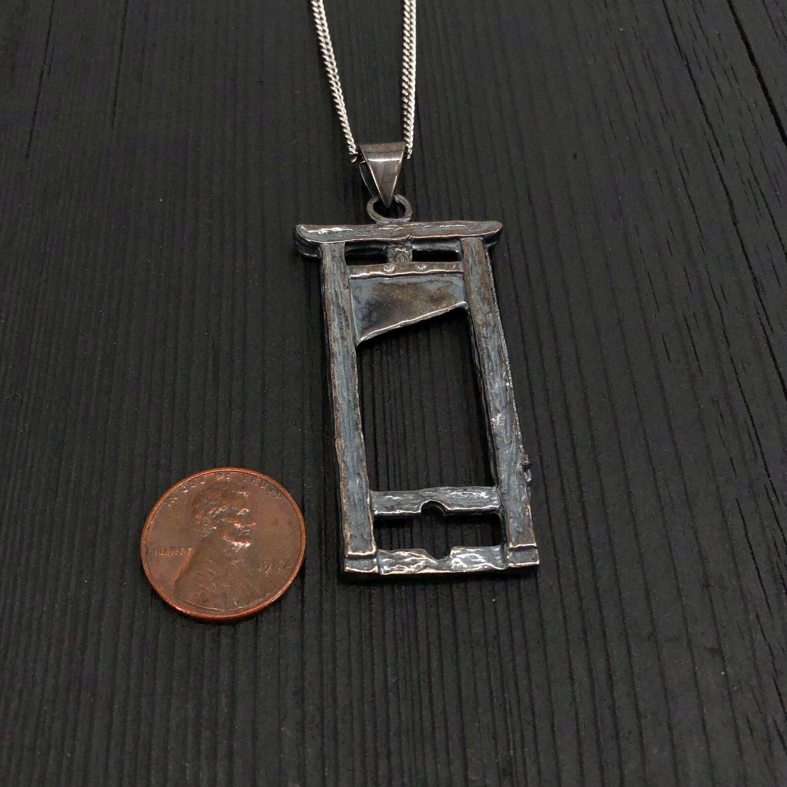 3D Sterling Silver Guillotine Pendant Necklace – Dark Oxidized Gothic ...