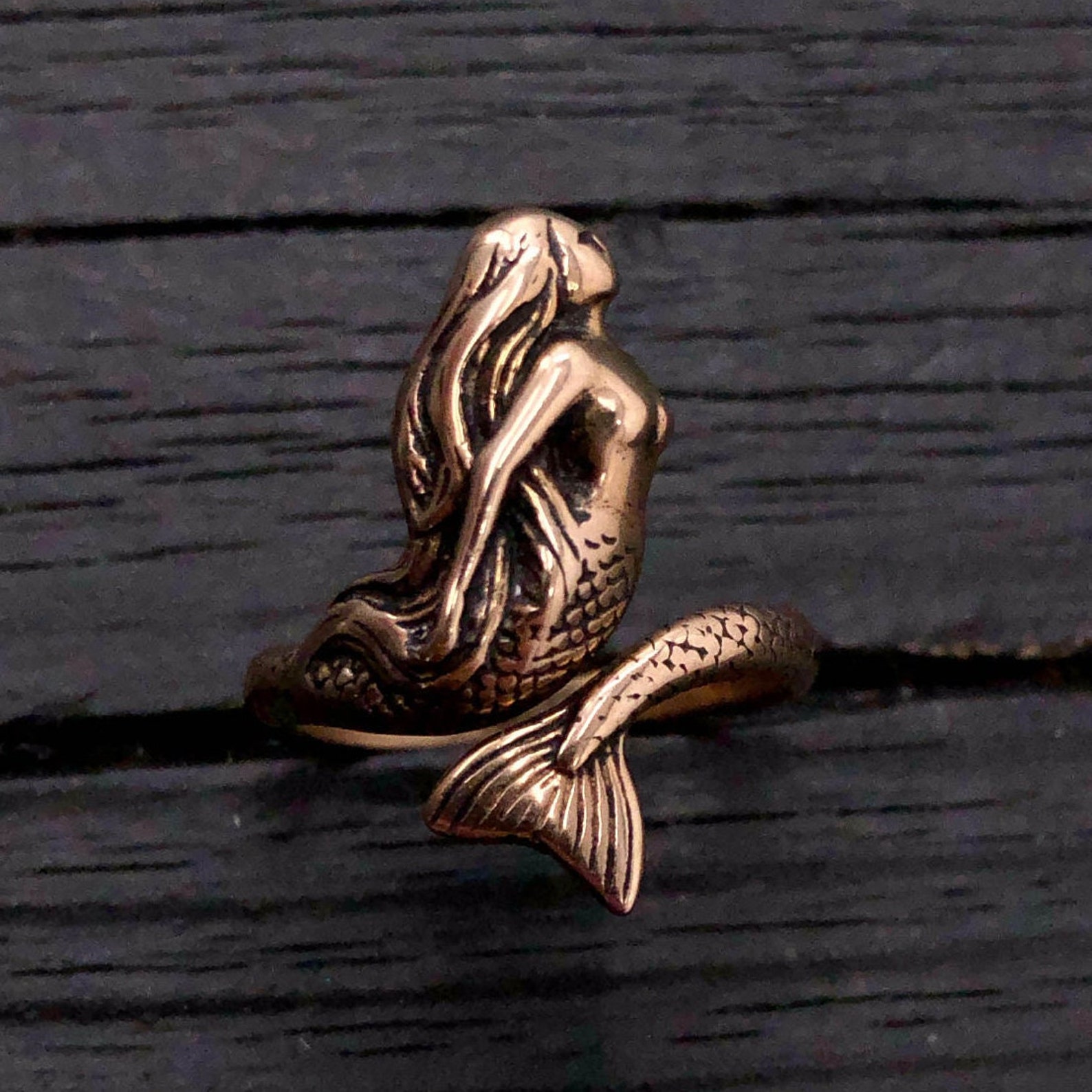 Mermaid Wrap Ring Solid Hand Cast Red Bronze Ocean Sailor - Etsy