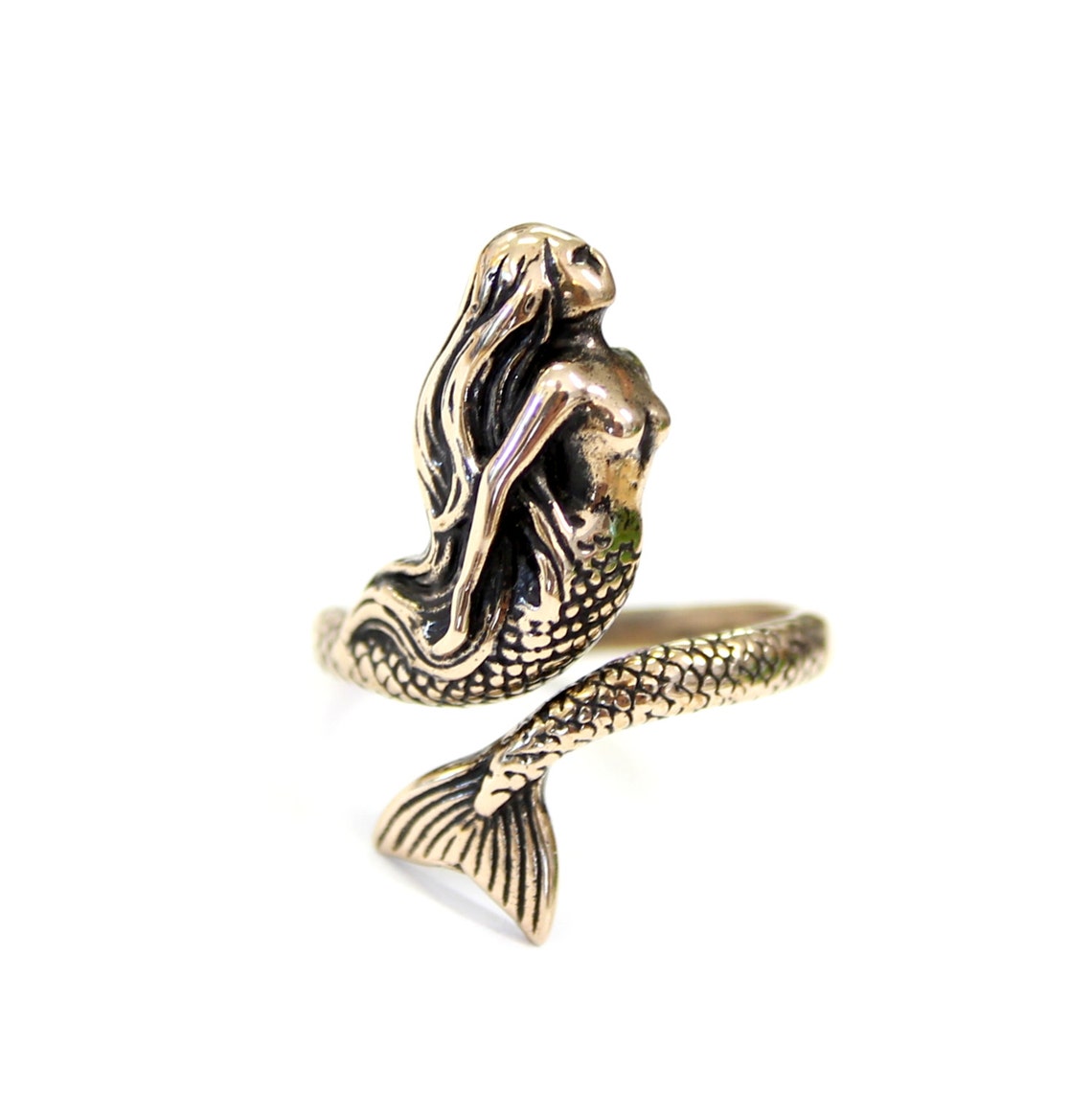 Mermaid Wrap Ring Solid Hand Cast Red Bronze Ocean Sailor | Etsy