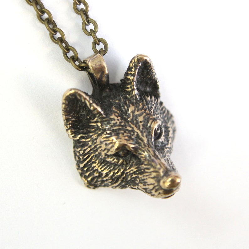 Realistic Wolf Head Necklace in Solid Bronze - Etsy