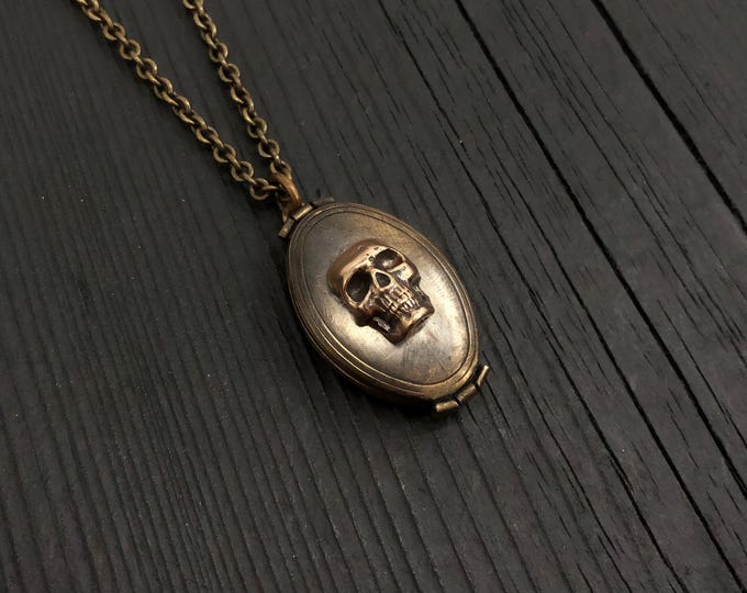 Bronze Human Skull Double Locket Necklace Locket Gold Antique Charm ...