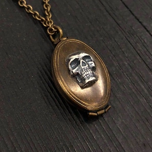 Sterling Silver Skull Double Locket Necklace Gothic Human Skull Locket ...