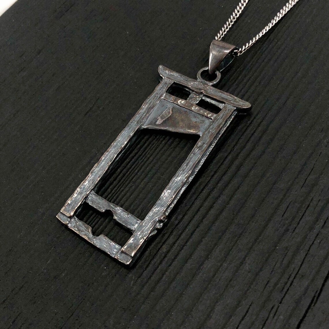 3D Sterling Silver Guillotine Pendant Necklace – Dark Oxidized Gothic ...