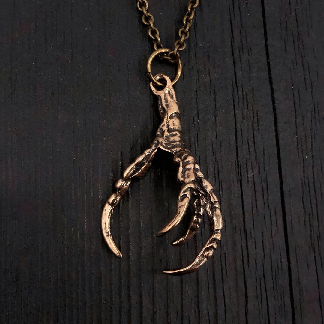 Raven Claw Necklace: Polished Bronze Talon Pendant - Handcrafted Gothic ...