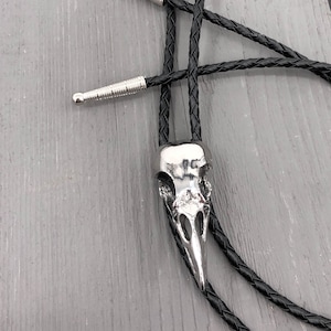Silver Crow Bird Skull Bolo Tie - Solid Cast Stainless Steel on Hand ...