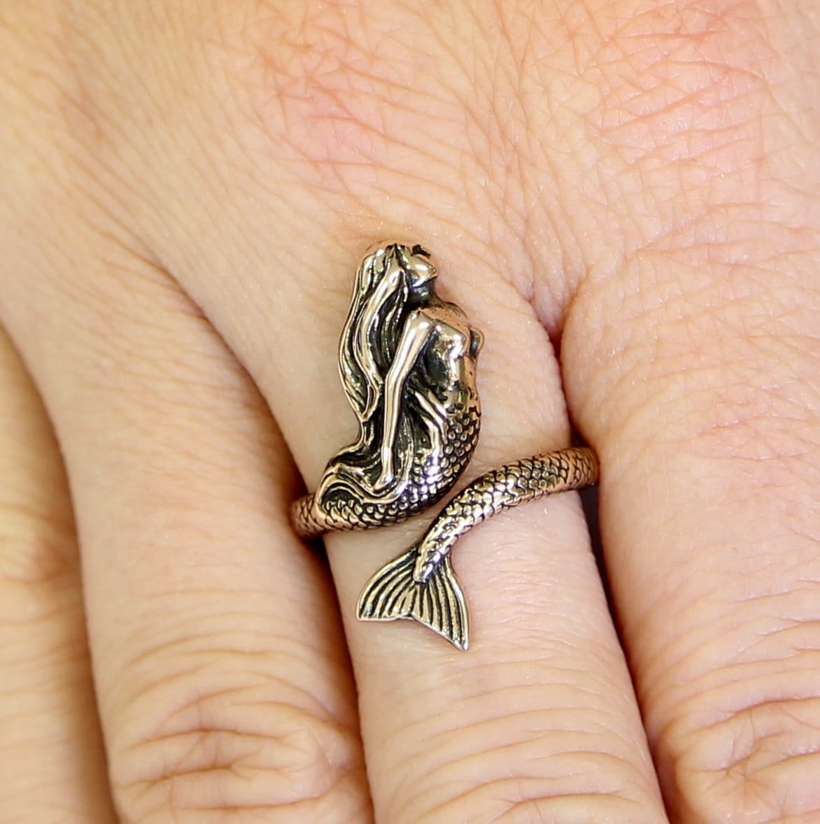 Mermaid Wrap Ring Solid Hand Cast Red Bronze Ocean Sailor | Etsy