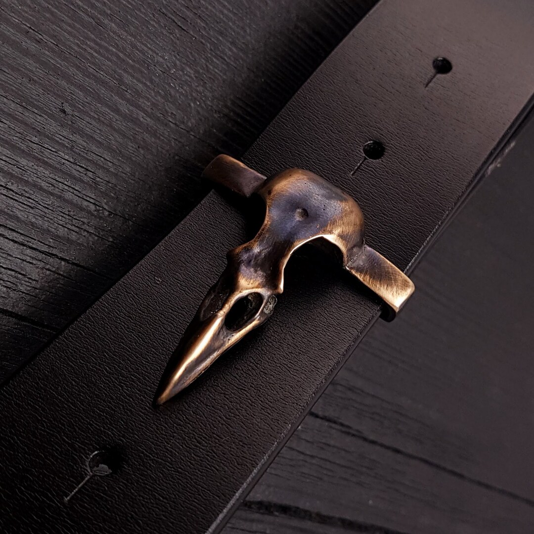 Bronze Crow Skull Belt Buckle - Oxidized Antique Finish - Fits 1.5 Inch ...