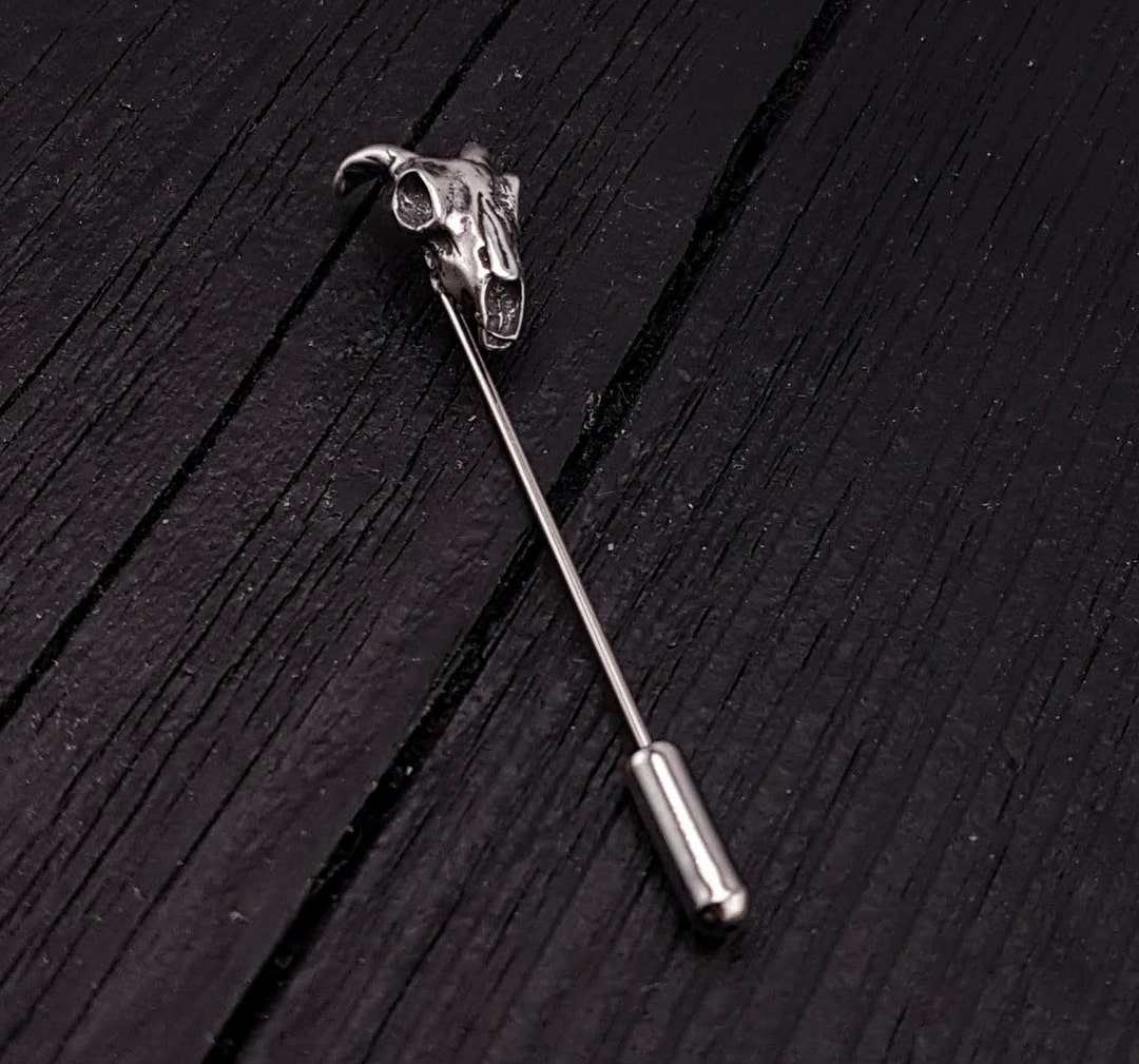 Ram Skull Ascot Stick Pin Solid 925 Sterling Silver Oxidised Hand ...