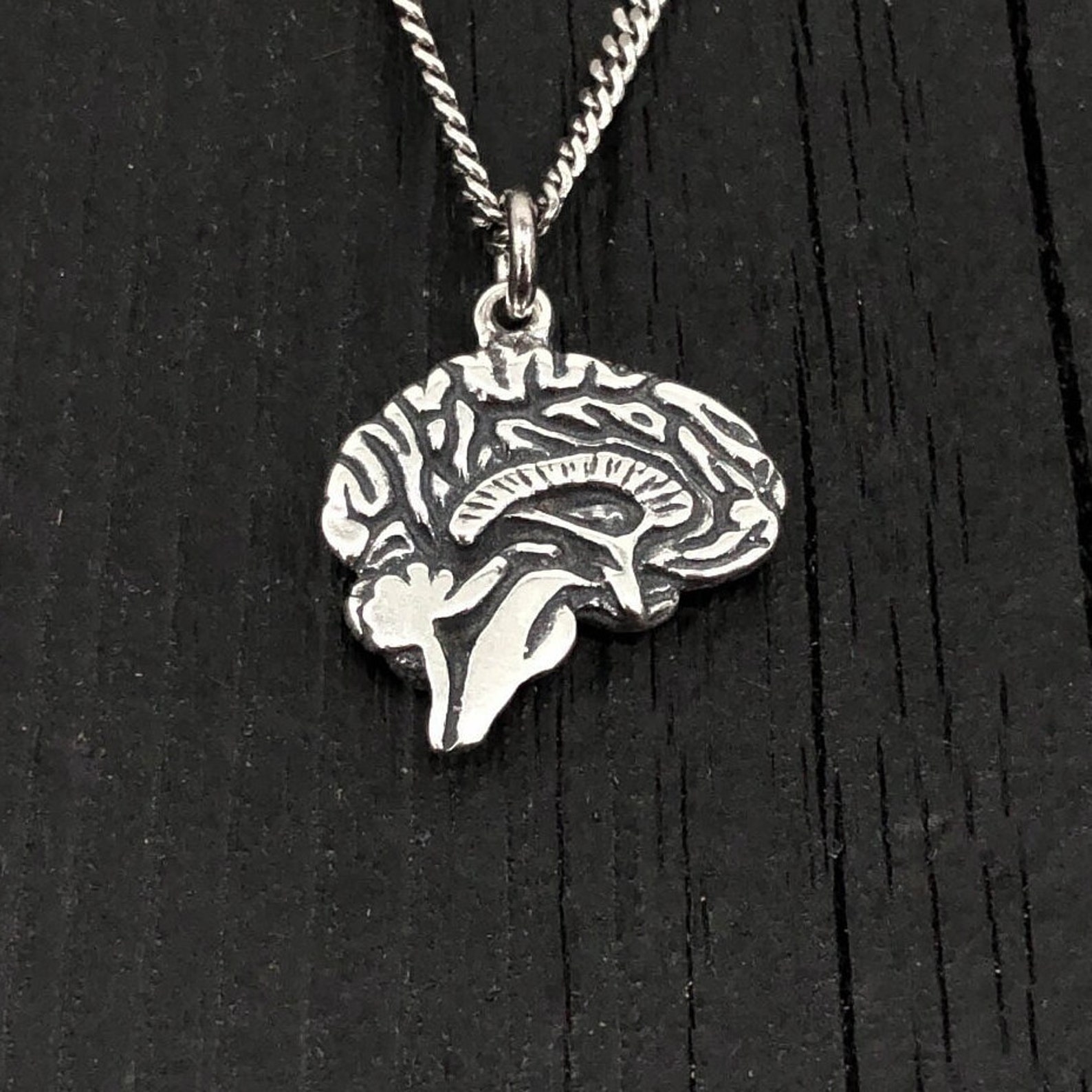 Brain Necklace Sterling Silver Anatomical Brain Pendant - Etsy