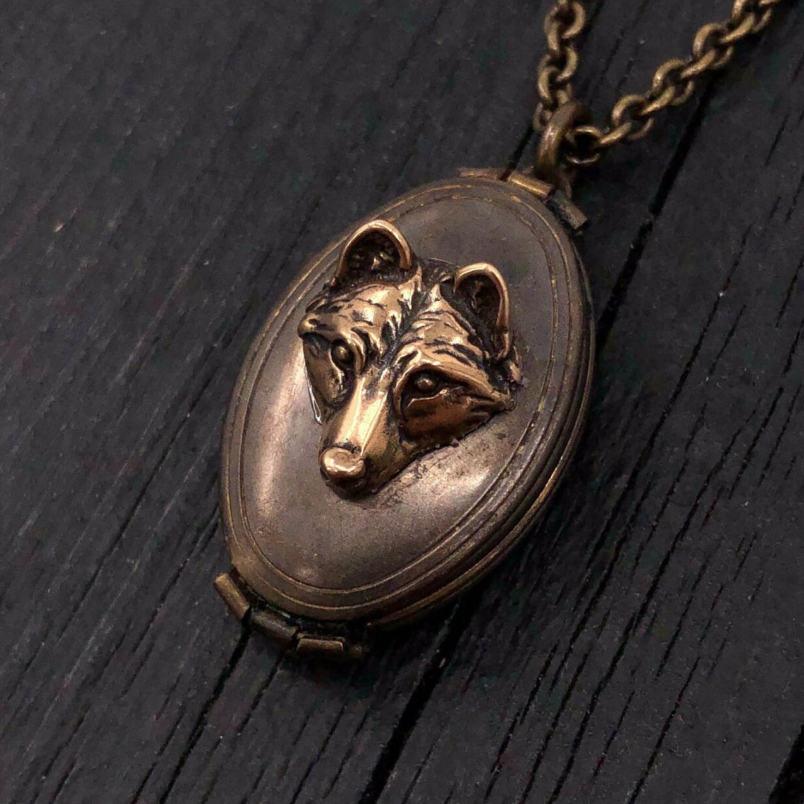 Wolf Face Locket Necklace in Bronze - Etsy