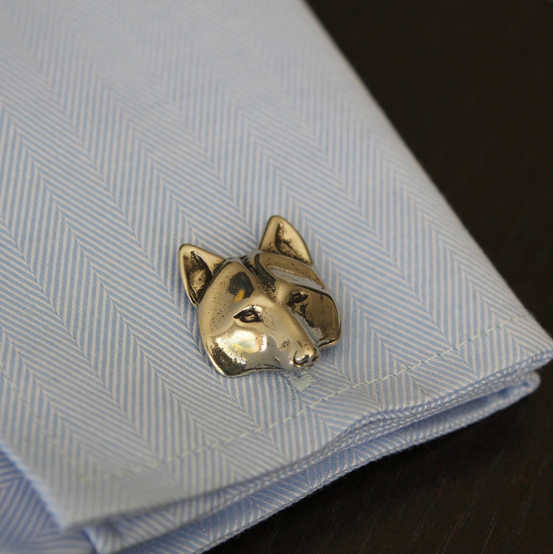 Silver Wolf Face Cuff Links Solid Hand Cast Silver Plated | Etsy