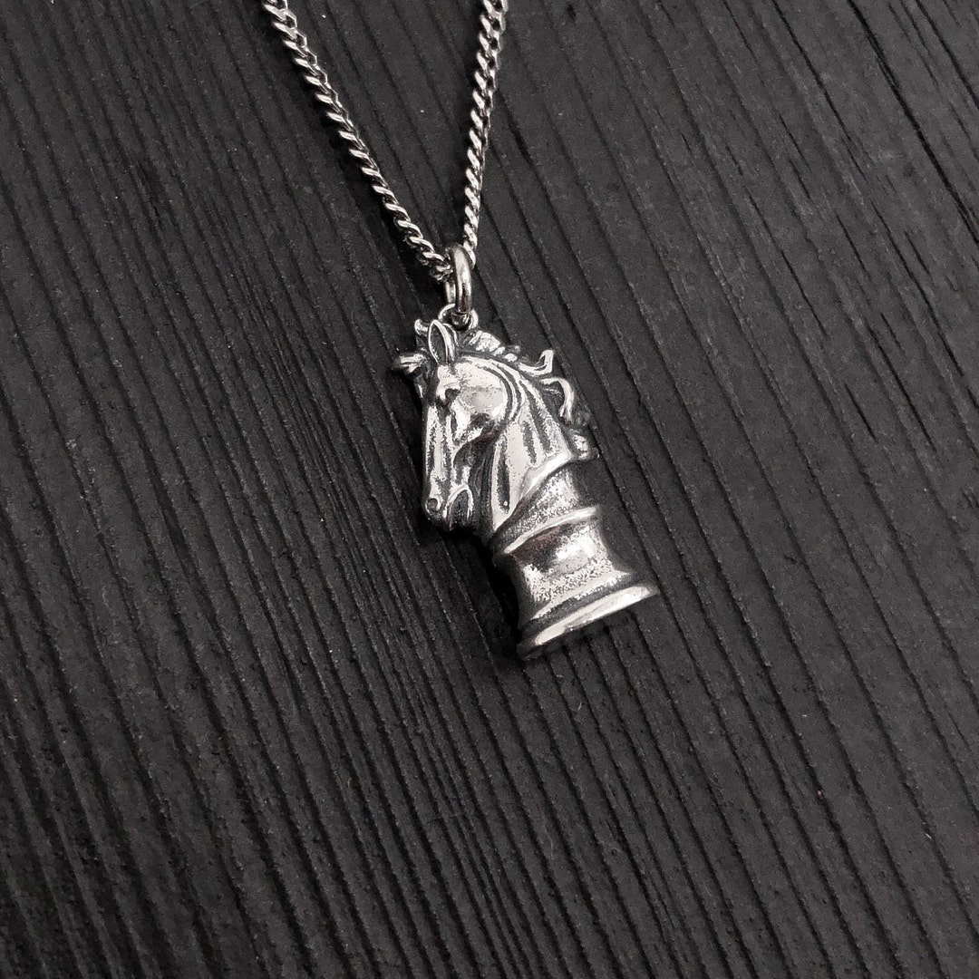 Chess Knight Pendant Necklace Solid Sterling Silver Horse Head Gift for ...