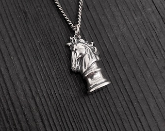 Knight Chess Piece Silver Pewter Pendant on A Chain - Etsy