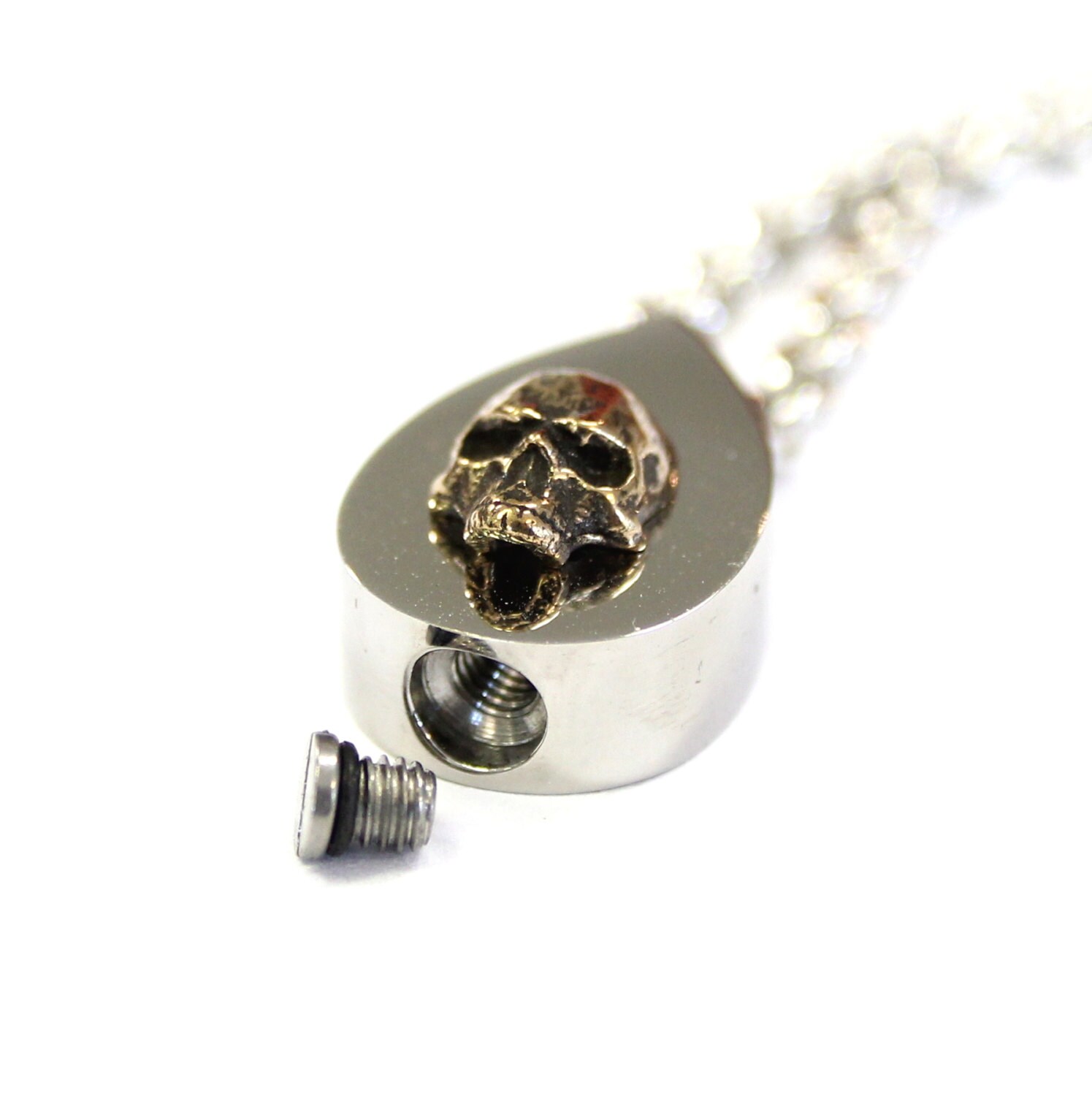 Human Skull Tear Drop Cremation Ash Urn Pendant Necklace | Etsy