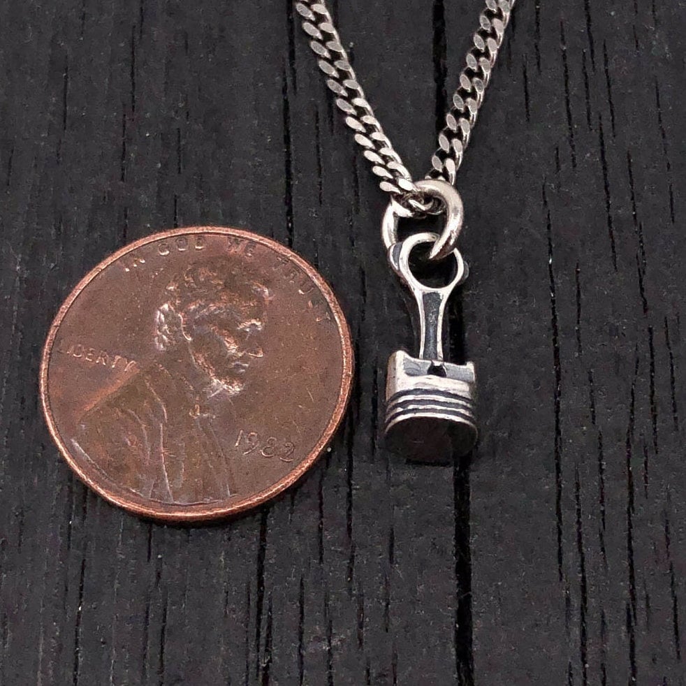 Piston Pendant Necklace - Sterling Silver Engine Charm - Mechanical ...