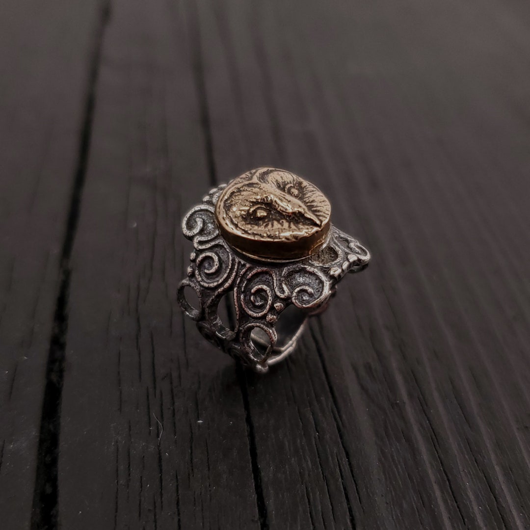 Owl Face Filigree Wrap Ring - Solid Sterling Silver and Bronze Size 5 ...