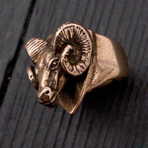 Trophy Ram Head Ring in Solid Bronze Bighorn Sheep Ring Last One - Etsy