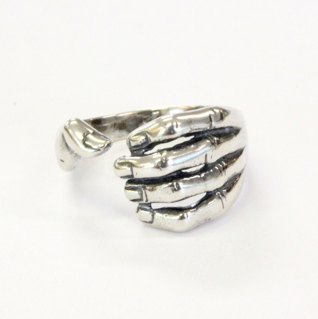 Silver Gripping Hand Finger Ring | Etsy