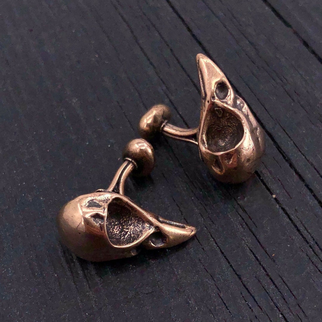 Bird Skull Cufflinks - Gold Jewelers Bronze - Crow Corvid - Wedding ...