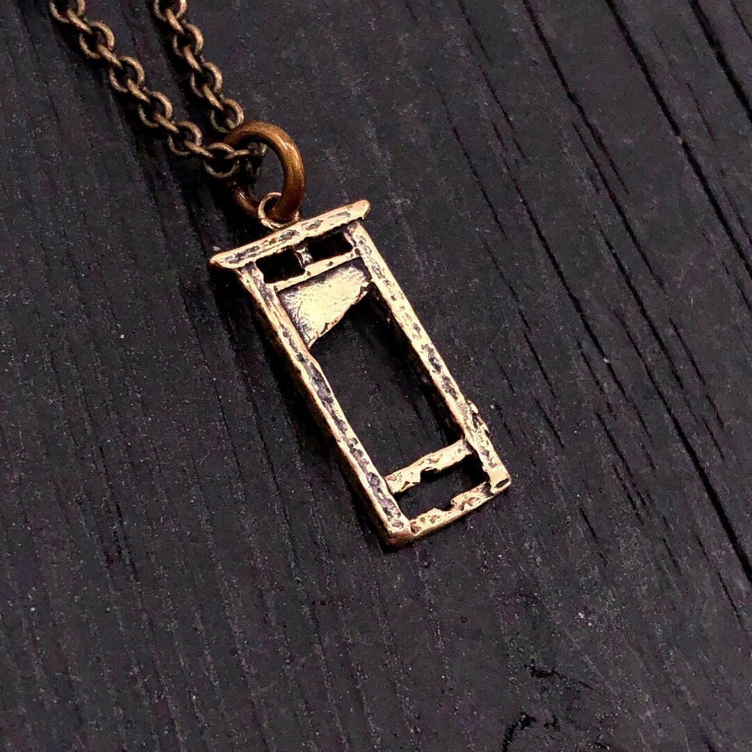 Small Guillotine Charm Pendant Necklace Solid Hand Cast Bronze Polished ...