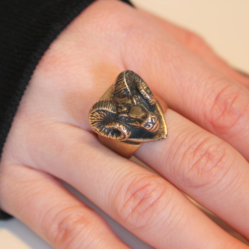 Trophy Ram Head Ring in Solid Bronze Bighorn Sheep Ring - Etsy