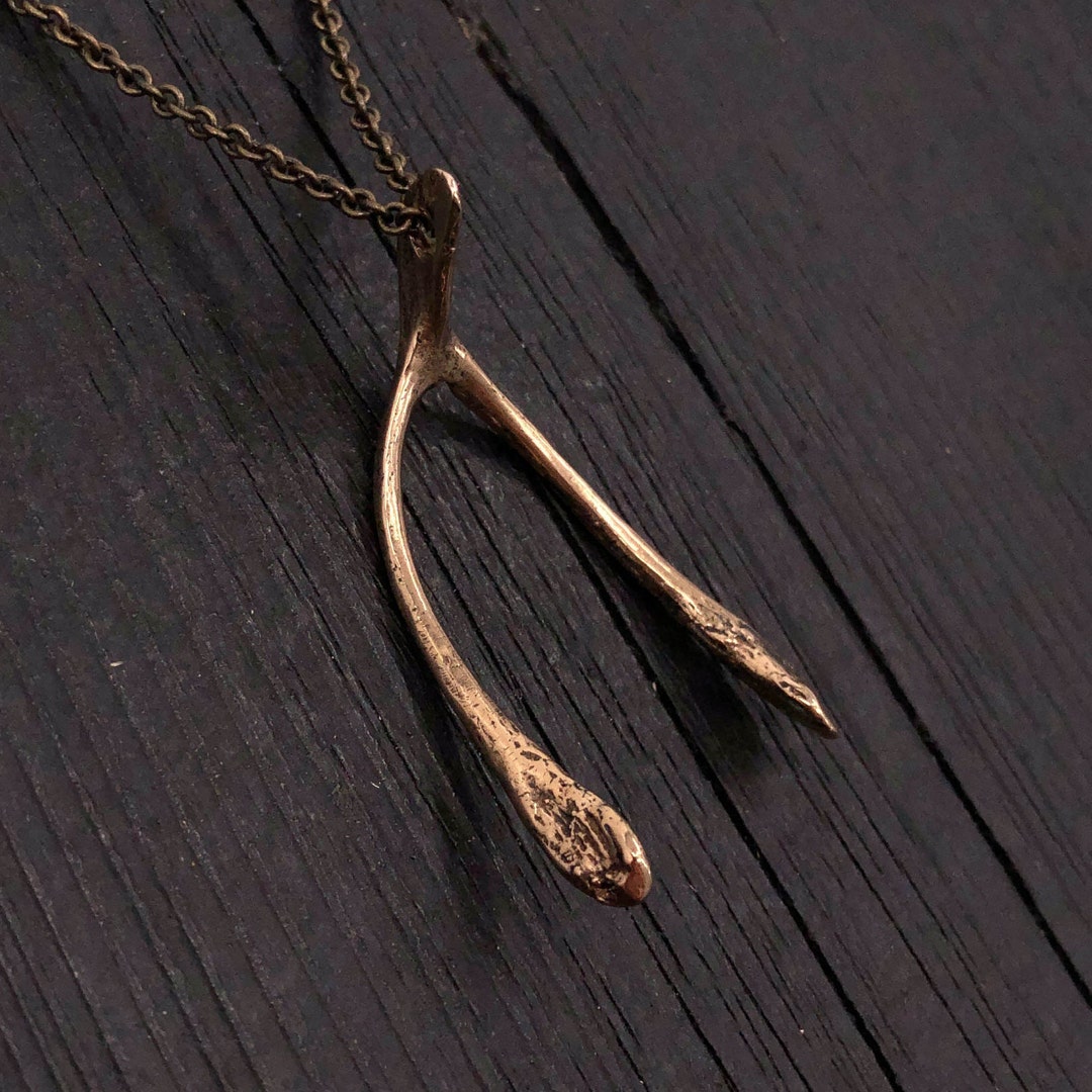 Realistic Bronze Wishbone Pendant Necklace Cast From Real Turkey ...