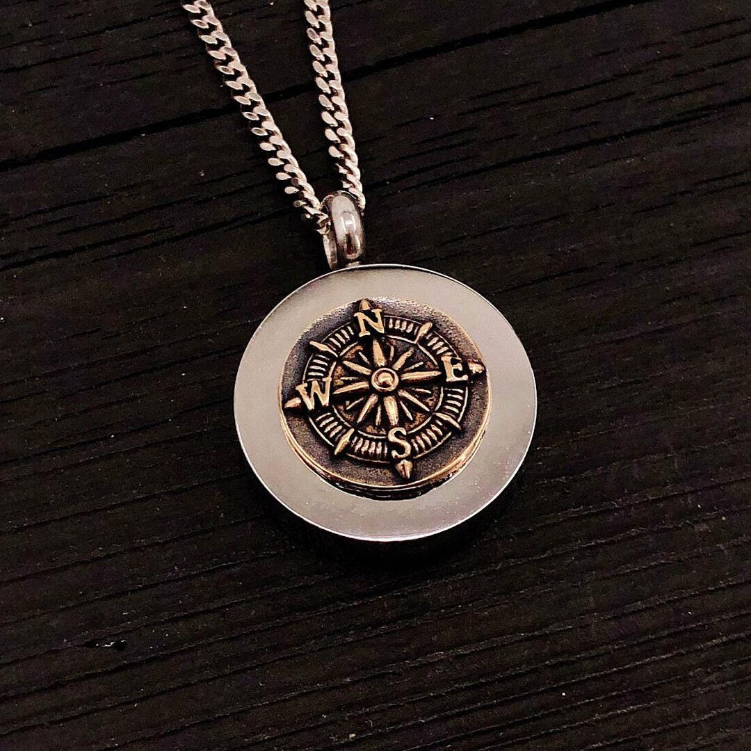 Bronze Compass Rose Urn Necklace: Stainless Steel Memorial Ash Pendant ...