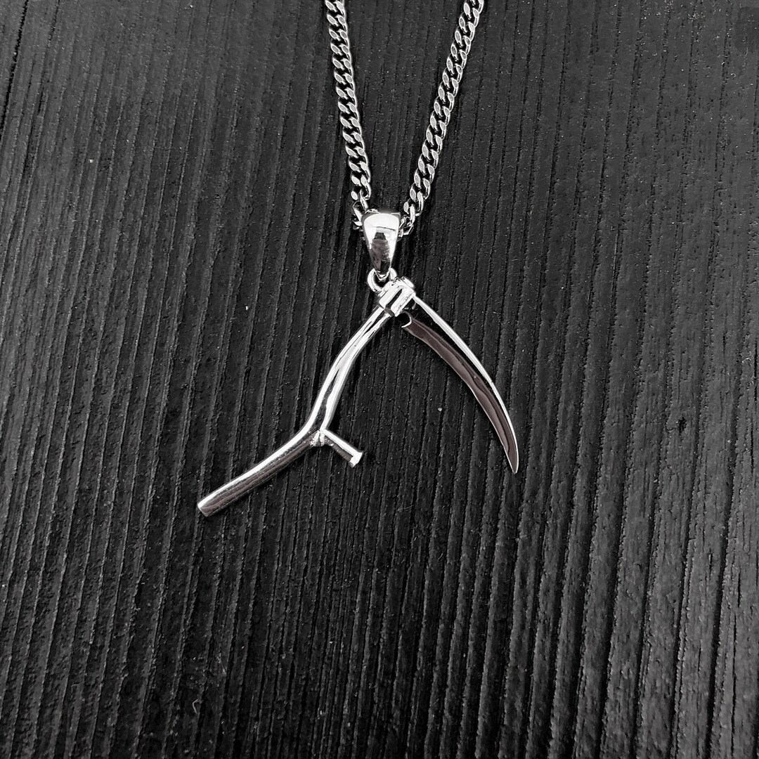 Grim Reaper Scythe Pendant Necklace in Solid 925 Sterling Silver Unisex ...